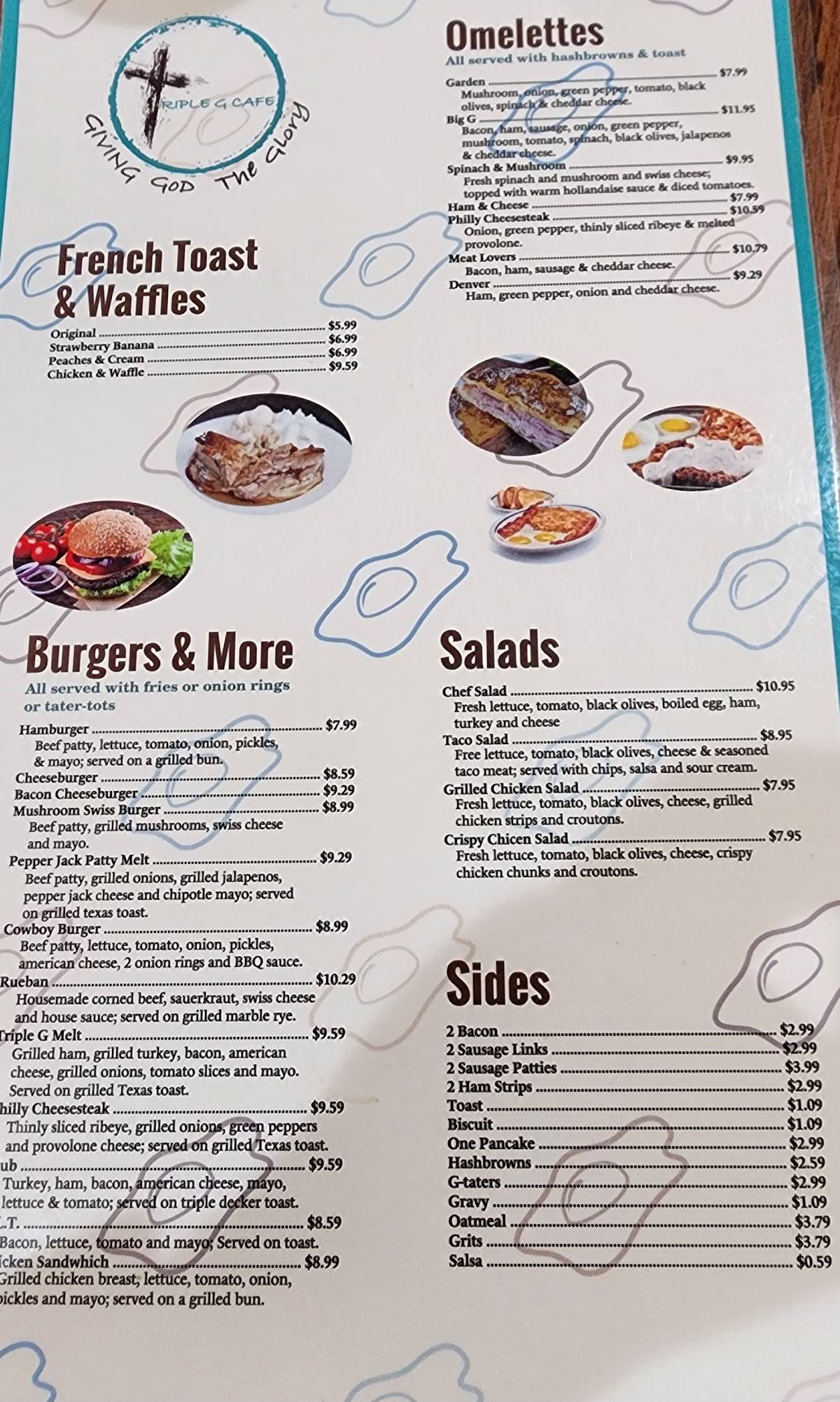 Menu at Triple G Cafe, Stephenville
