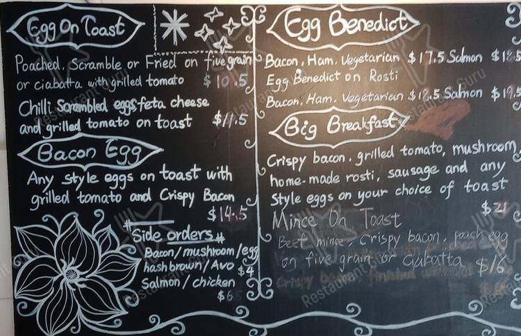 Menu at Vanilla Cafe, Auckland, 5 Williamson Ave