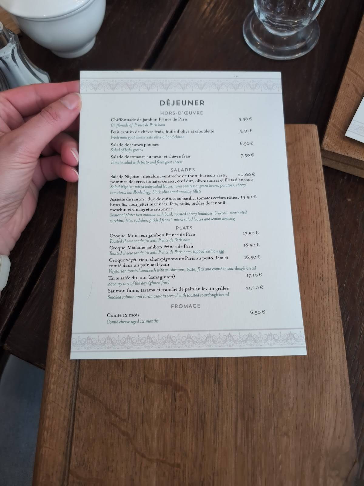 Menu au Café Verlet, Paris, 256 Rue Saint-Honoré