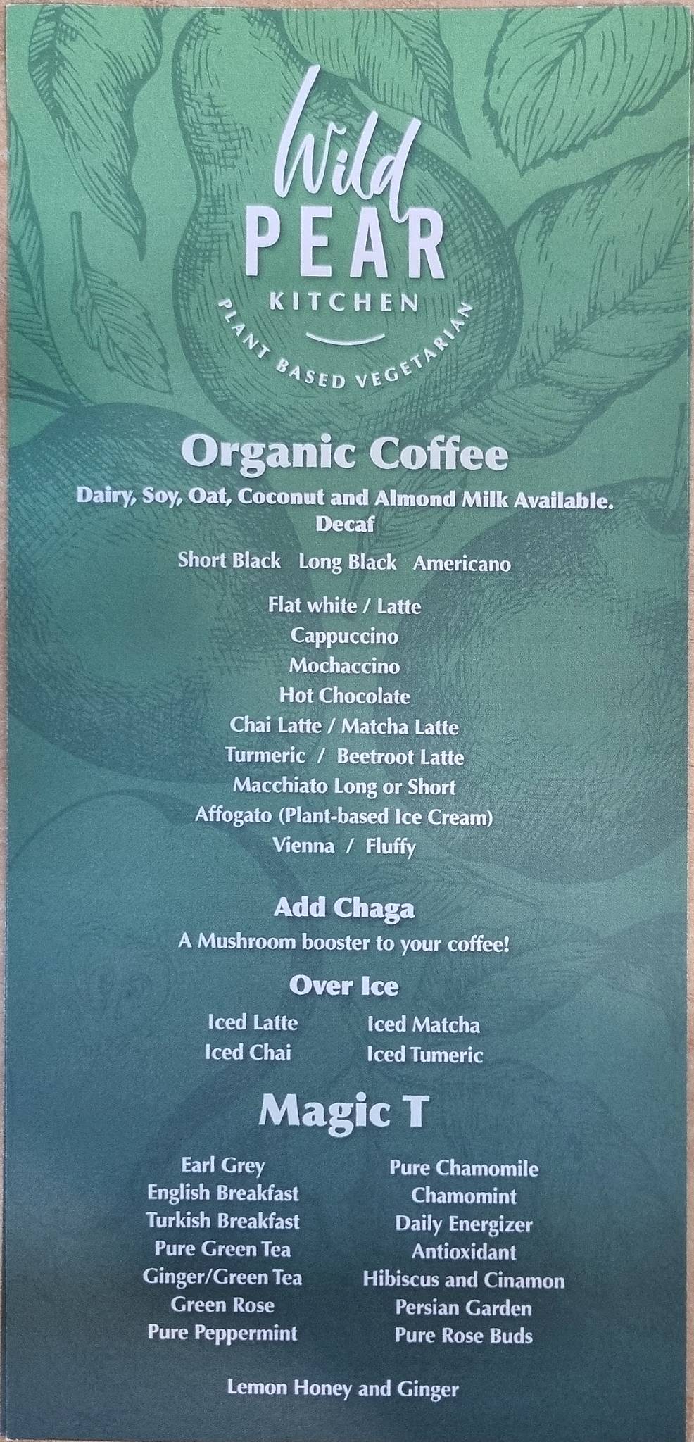 Menu at Wild Pear Kitchen cafe, New Plymouth