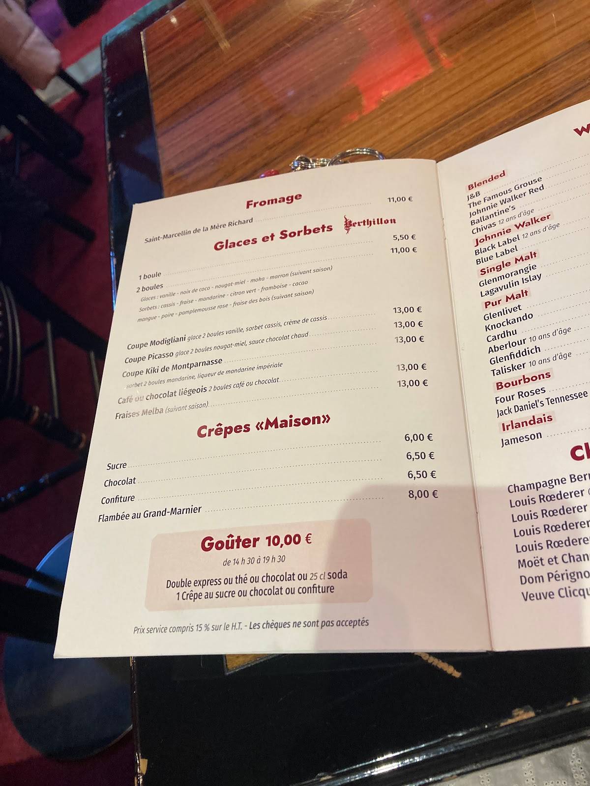 Menu au La Rotonde restaurant, Paris, 105 Boulevard du Montparnasse