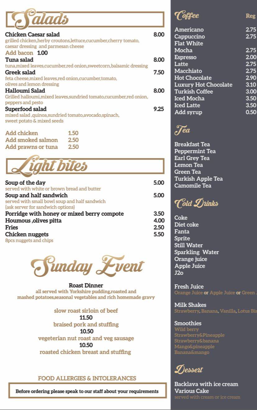 Menu at zaza cafe bar, Northwich