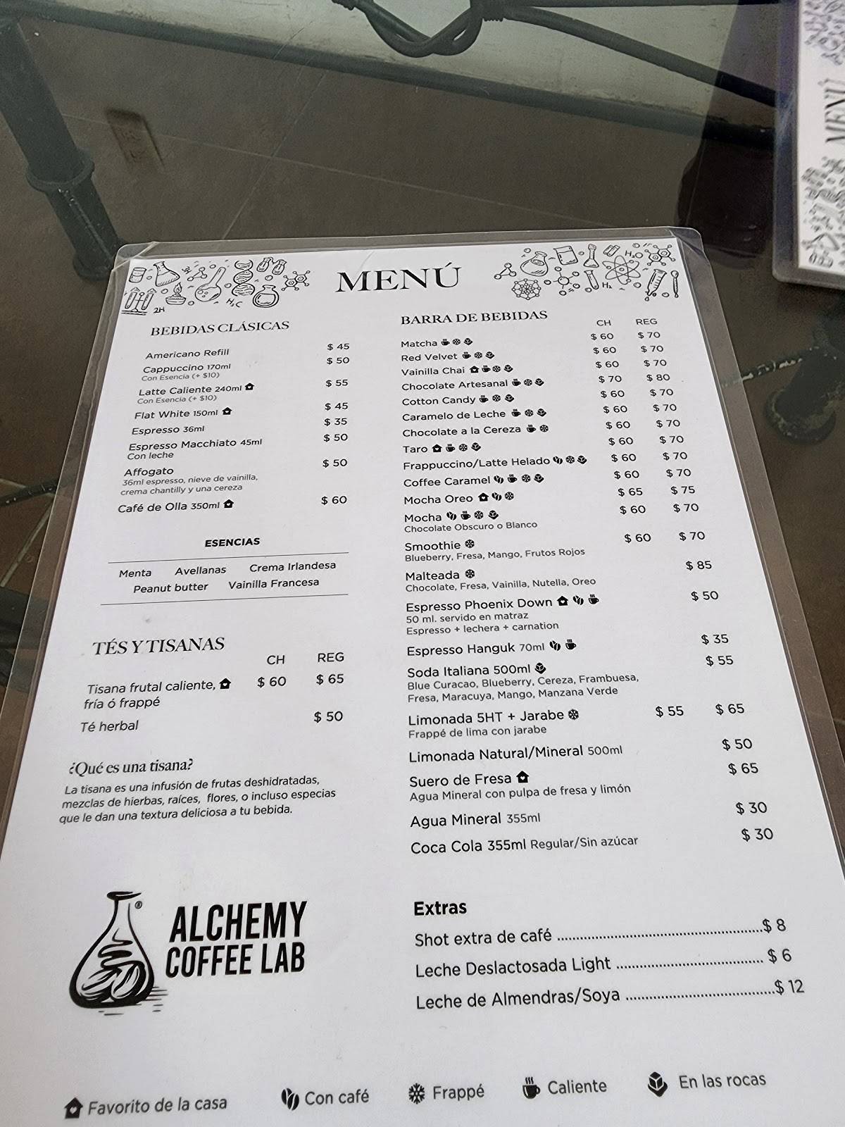 Carta de cafetería Alchemy Coffee Lab, Monterrey, Bruselas 902