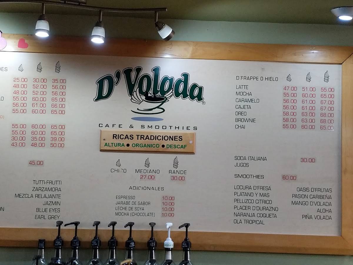 Carta de cafetería D'Volada, Rosarito, Blvd. Benito Juárez