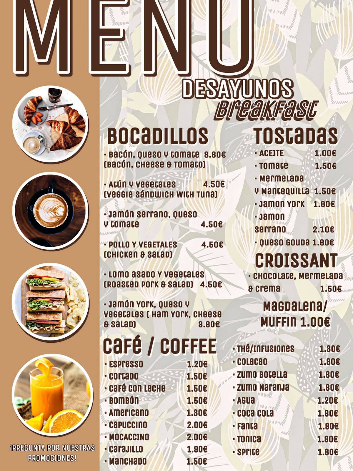 Menu at Cafeteria La Meow, Benidorm