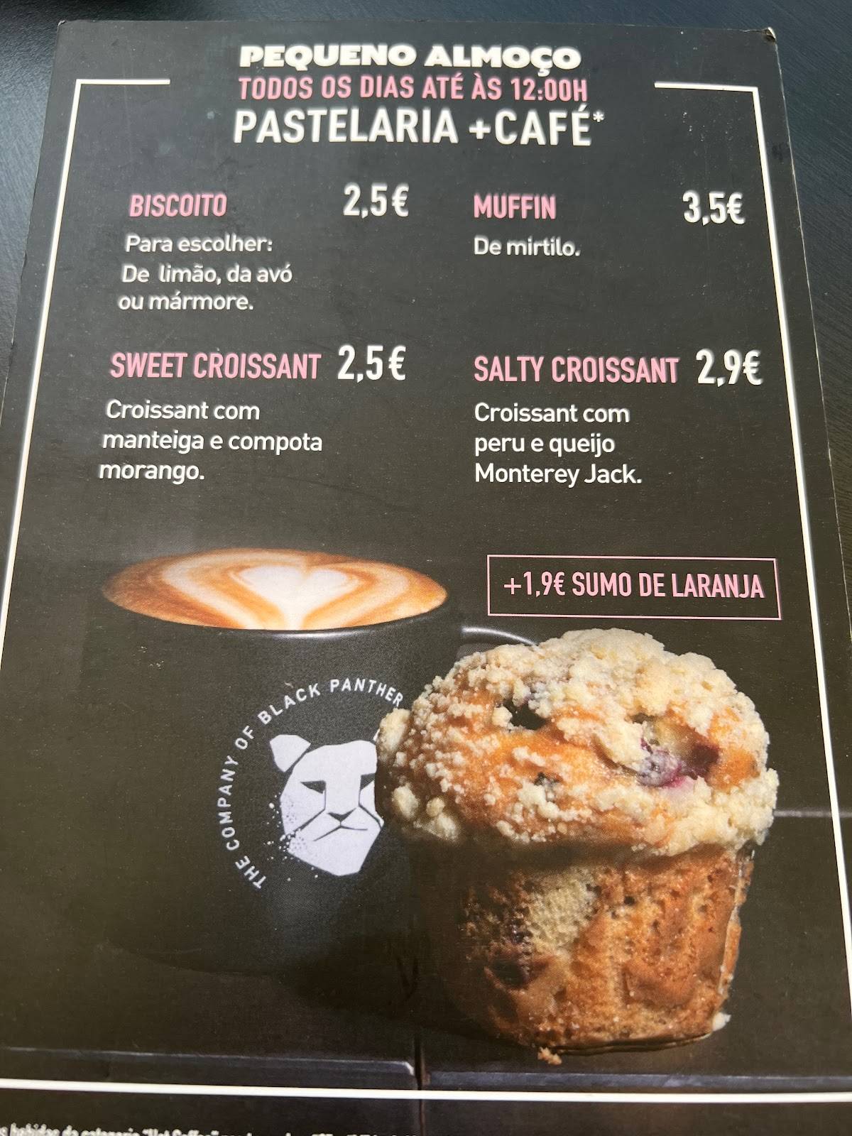 Menu em Panther Organic Coffee cafeteria, Lisboa