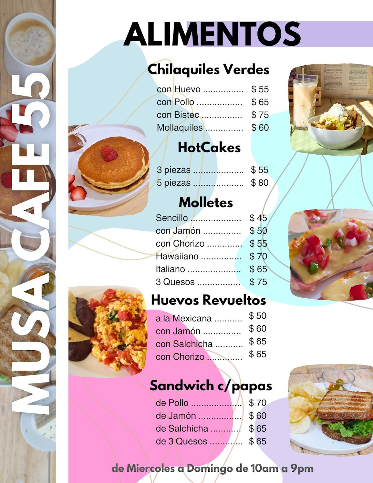 Menu at Cafeteria "musa", Mexico City
