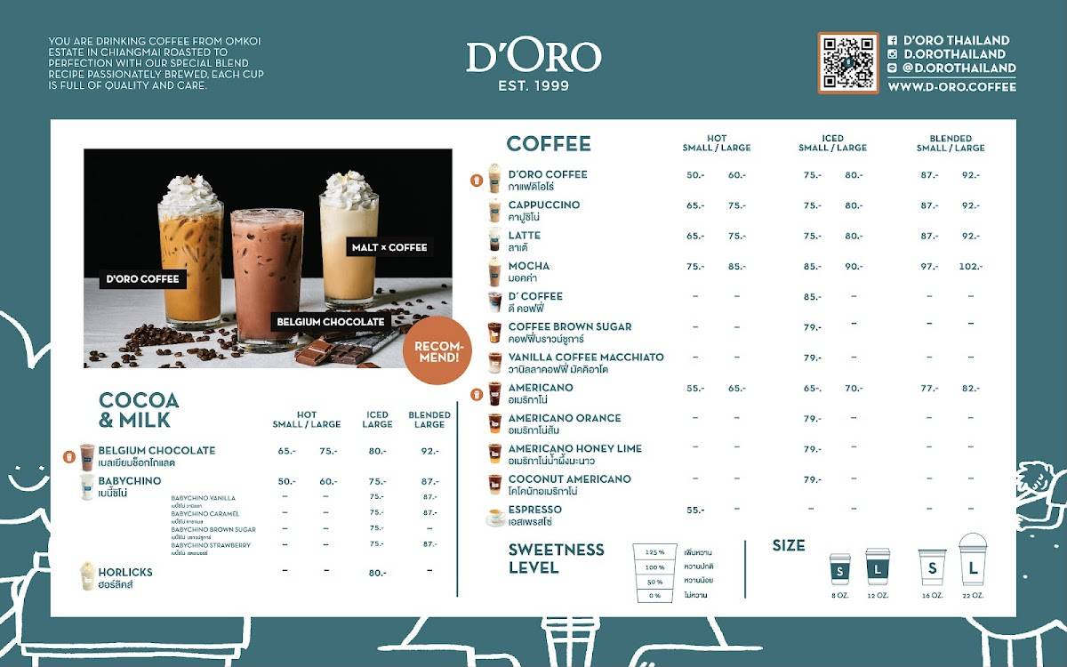 Menu at Caffé D'Oro cafe, Bangkok, 35/1 35/1 ซอย ประดิษฐมนูญธรรม
