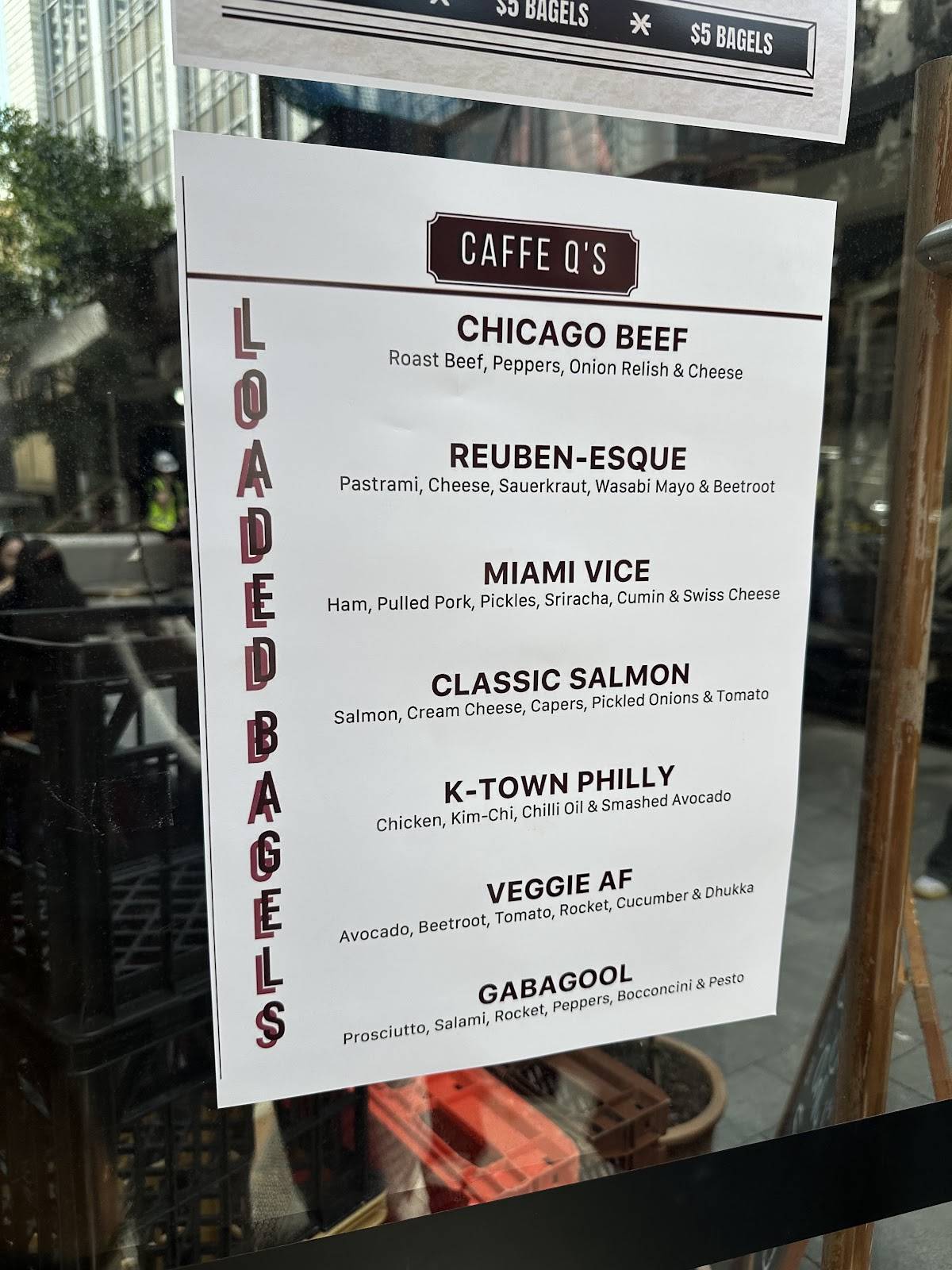 Menu at Caffe Q's, Sydney