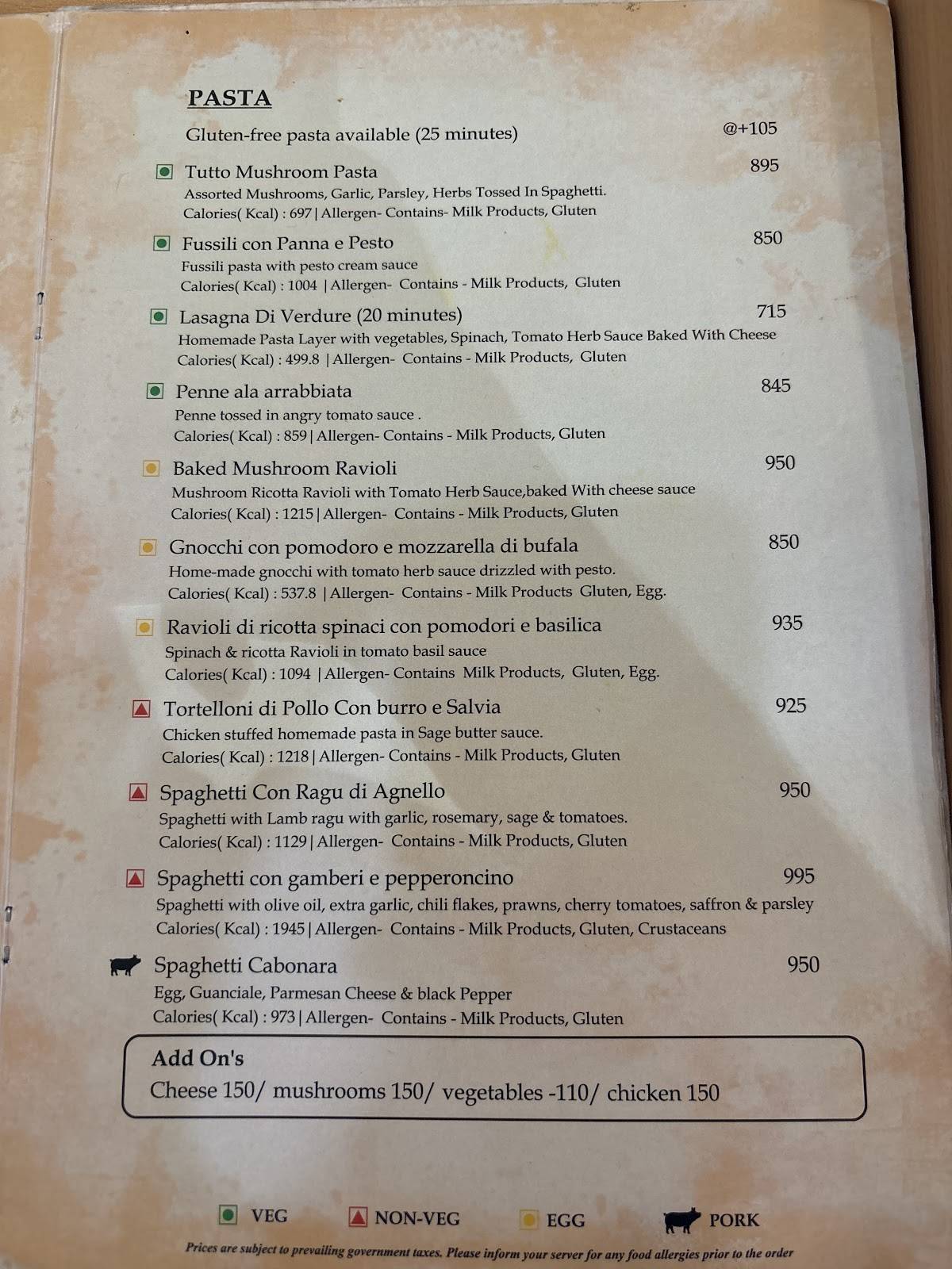 Menu at Caffè Tonino (IGI), New Delhi