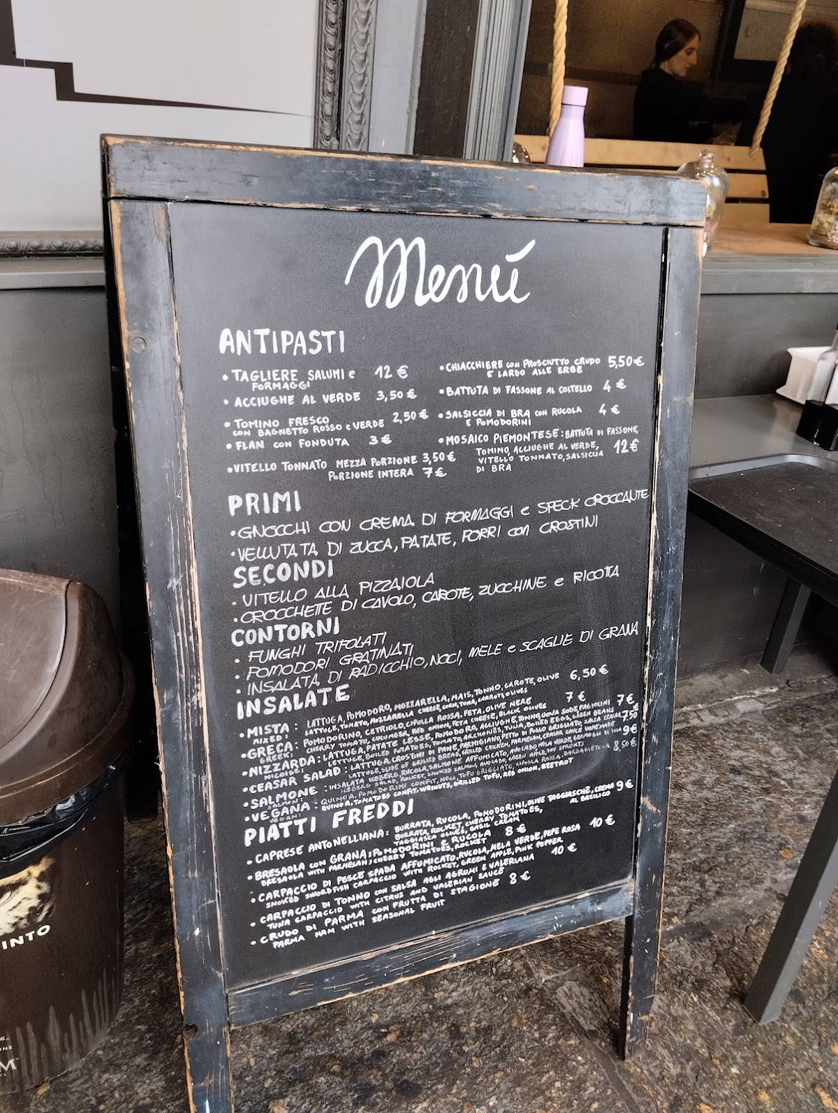 Menu at Caffetteria Antonelli, Turin, P.za Vittorio Veneto