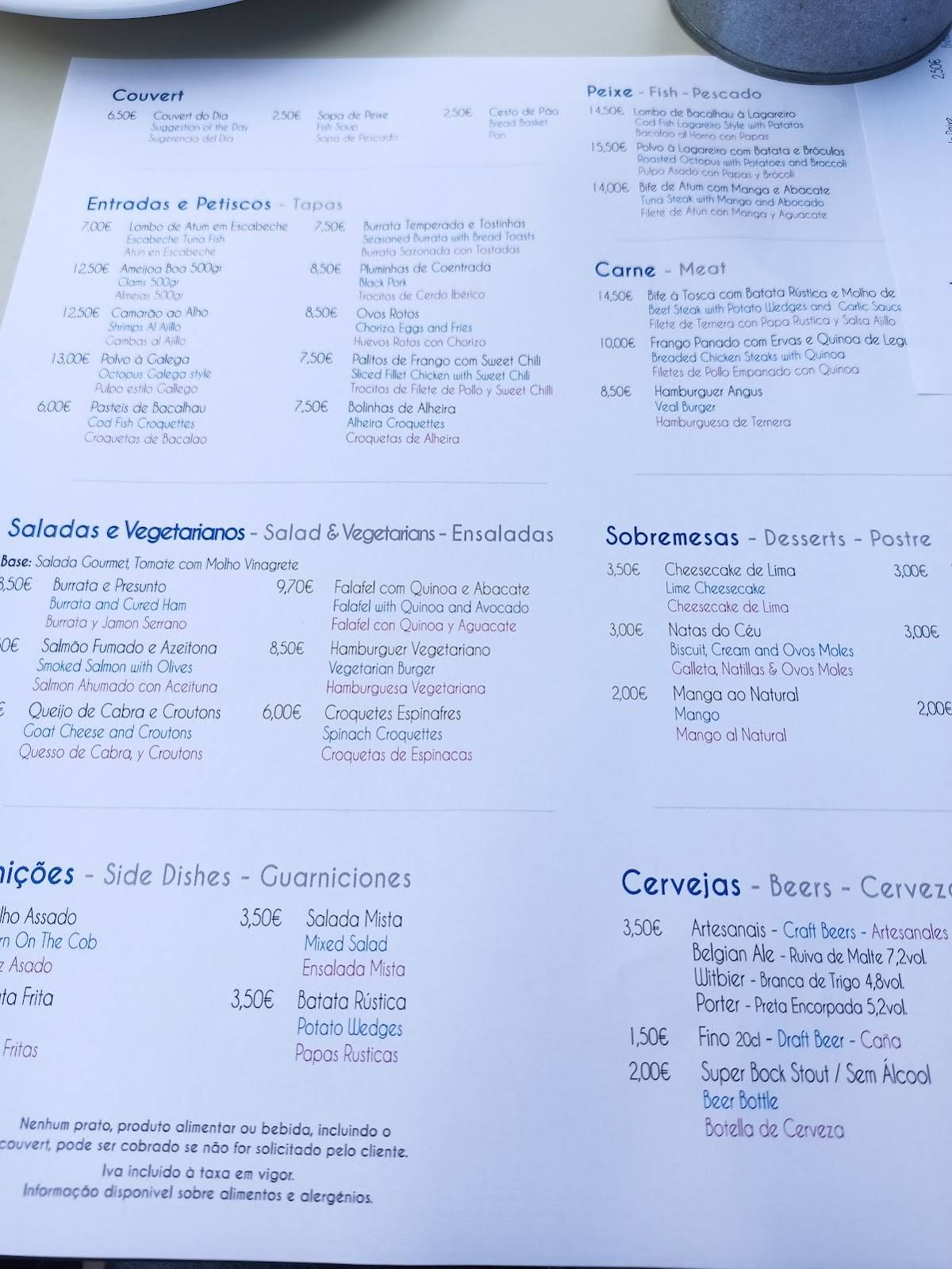 Menu em Cais da Tosca restaurante, Aveiro, 3810-045