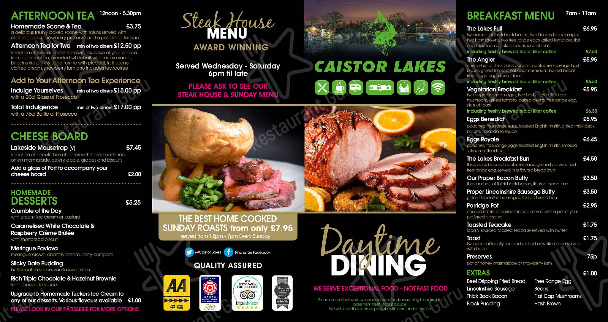 Menu at Caistor Lakes restaurant, Caistor