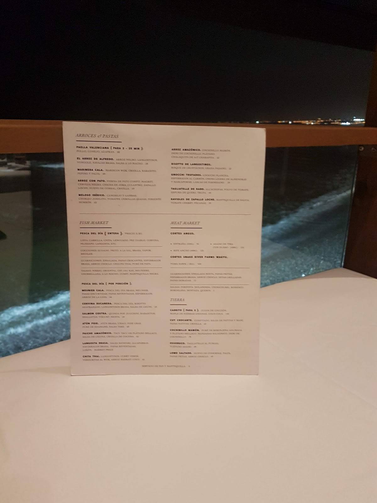 Carta de Cala Restaurante & Lounge, Barranco, Cto. de Playas