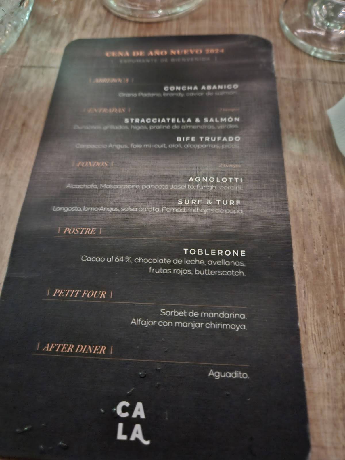 Carta de Cala Restaurante & Lounge, Barranco, Cto. de Playas