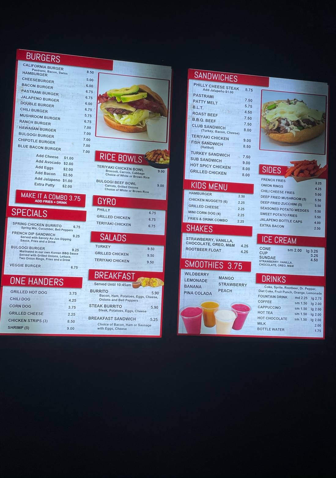 Menu at California Burgers & Deli restaurant, Salt Lake City