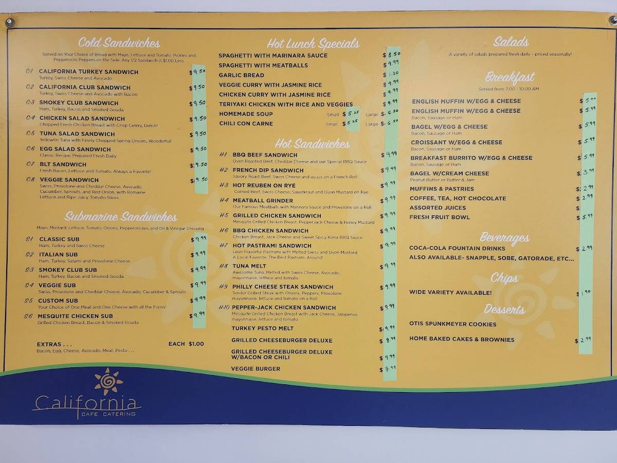 Menu at California Cafe, Carlsbad, Faraday Ave Ste C
