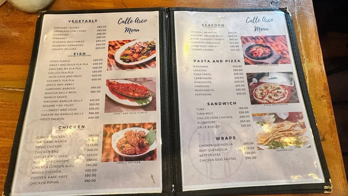 Menu at Calle Arco Restaurant, Pagsanjan
