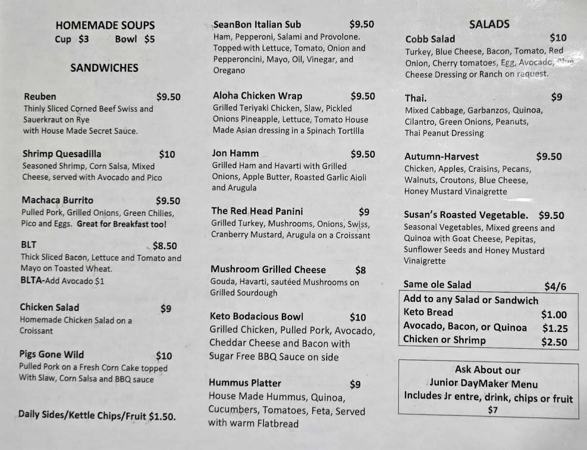 Menu at The DayMaker Cafe, Camden