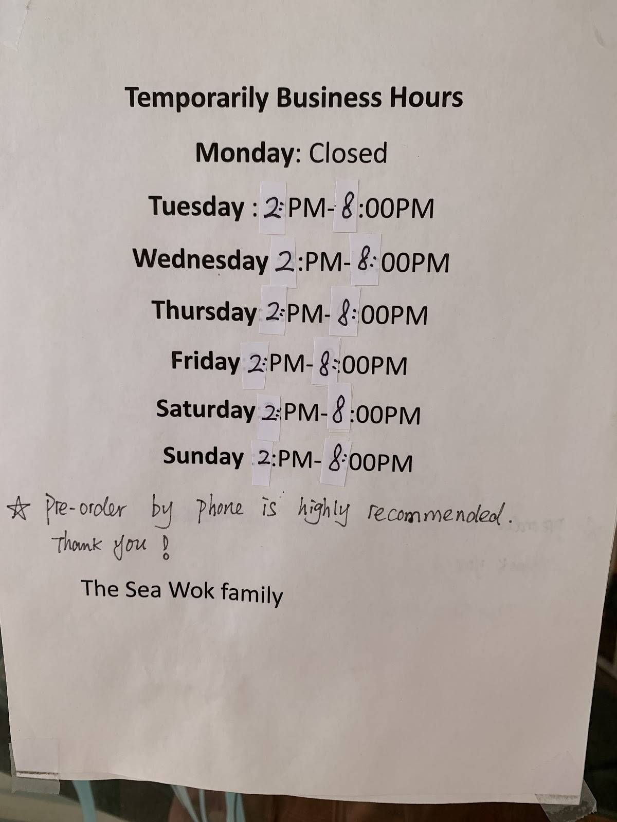 Menu at Sea Wok restaurant, Campbell River