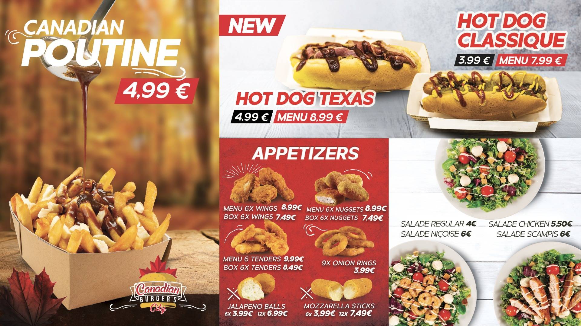 Menu au Canadian Burgers fleron, Fléron