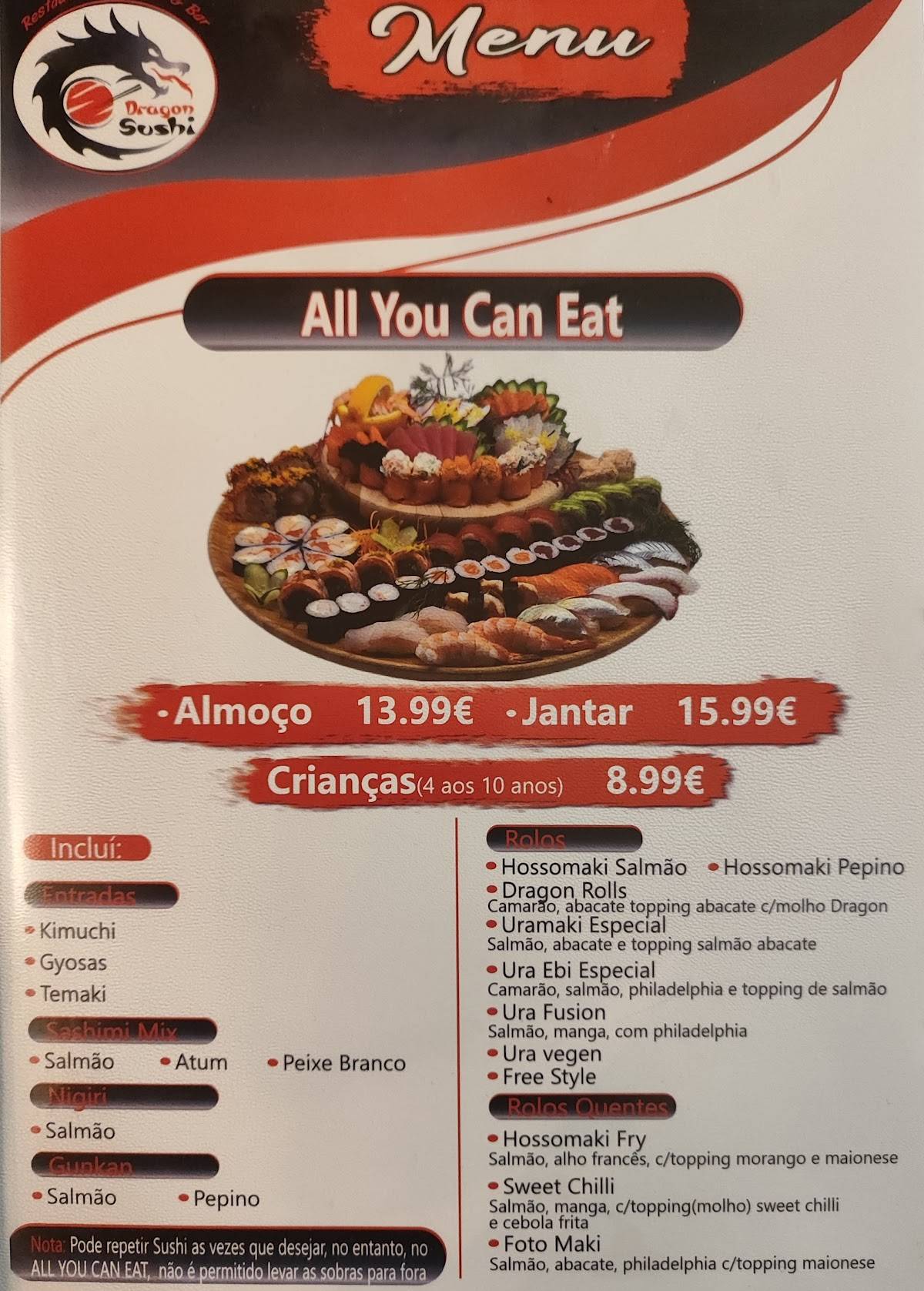 Menu em Dragon Sushi restaurante, Caniço