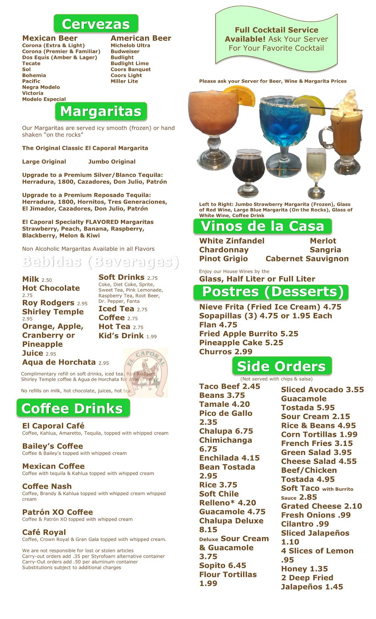 Menu at El Caporal Family Mexican Restaurant, Cañon City, Main St