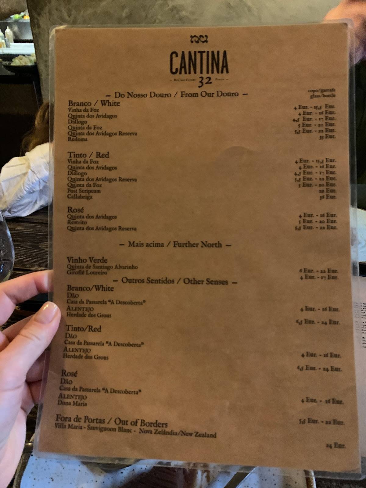 Menu at Cantina 32 restaurant, Porto