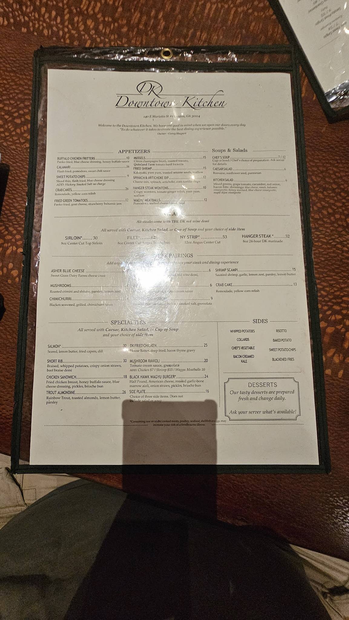 Menu at Downtown Kitchen restaurant, Canton