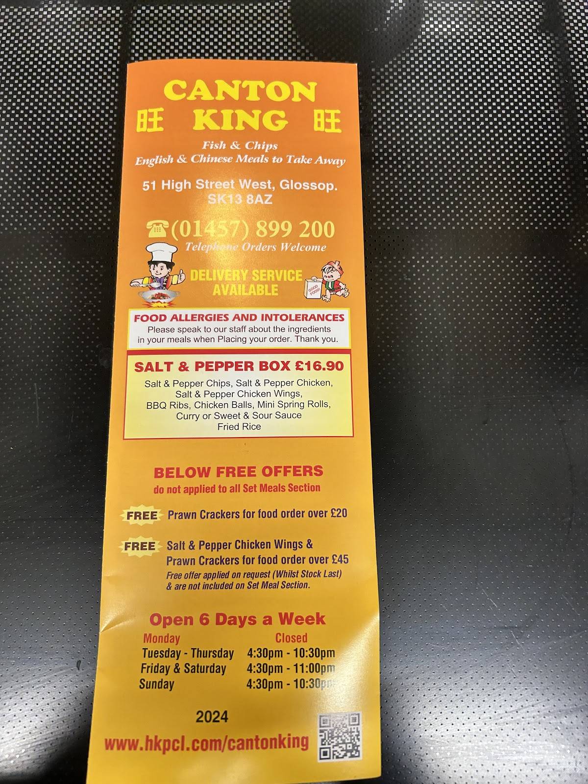 Carta del restaurante Canton King Fish&Chips Chinese Takeaway, Glossop