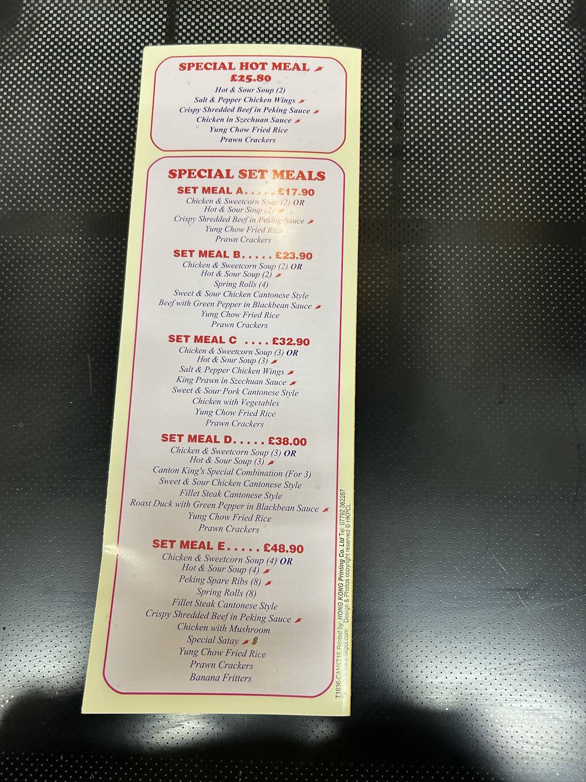 Carta del restaurante Canton King Fish&Chips Chinese Takeaway, Glossop