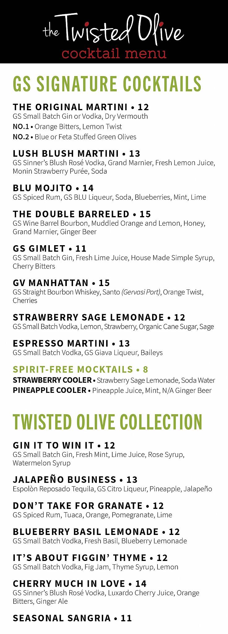 Menu at The Twisted Olive pub & bar, Green