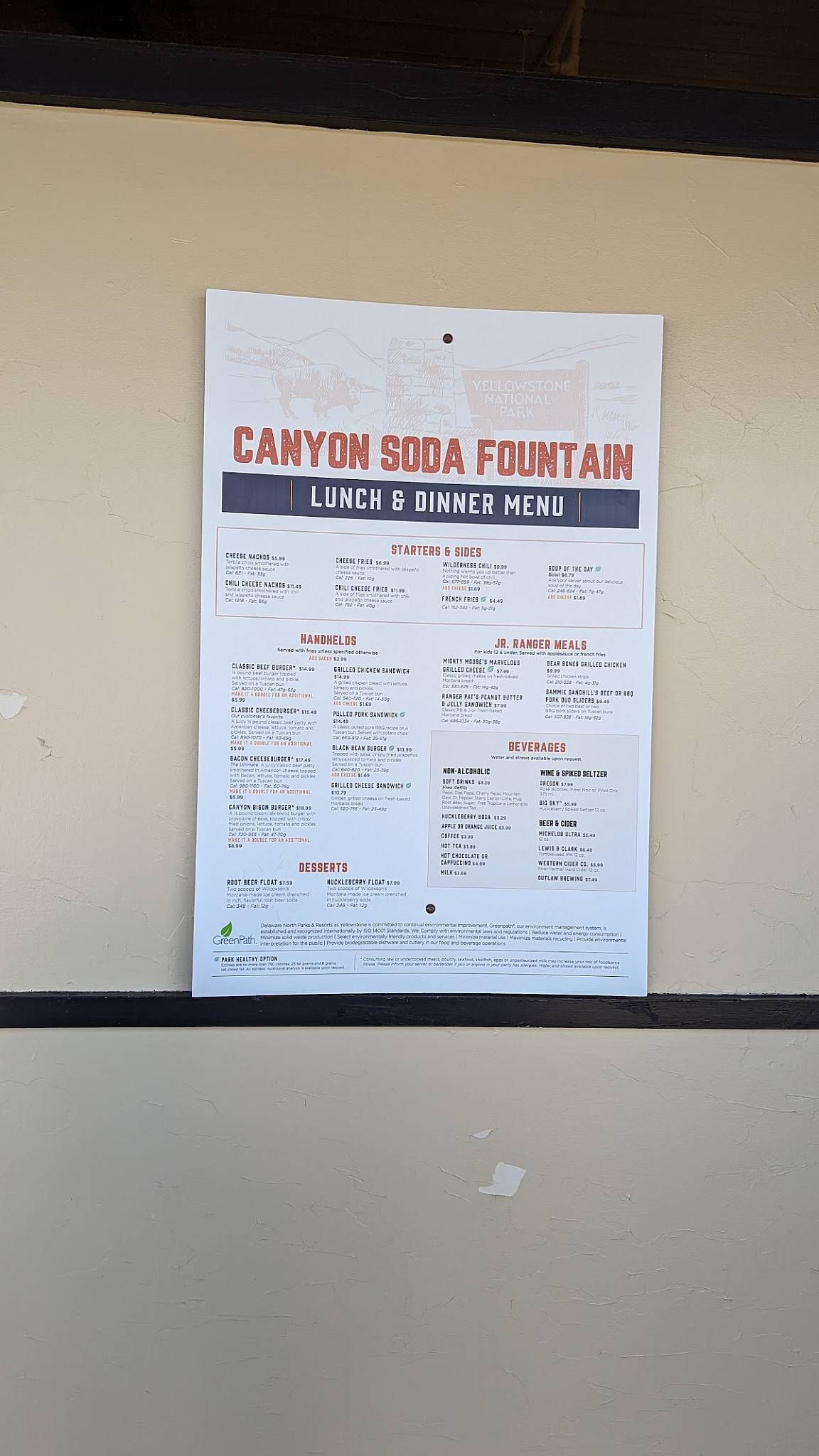 Menu at Canyon Eatery cafeteria, USA, Yellowstone National Park