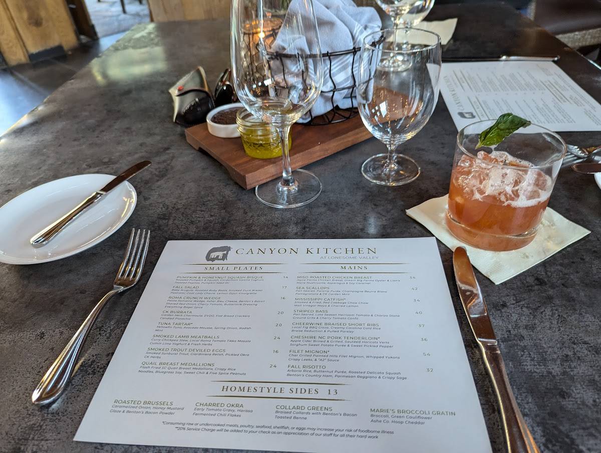 Menu at Canyon Kitchen restaurant, Cashiers