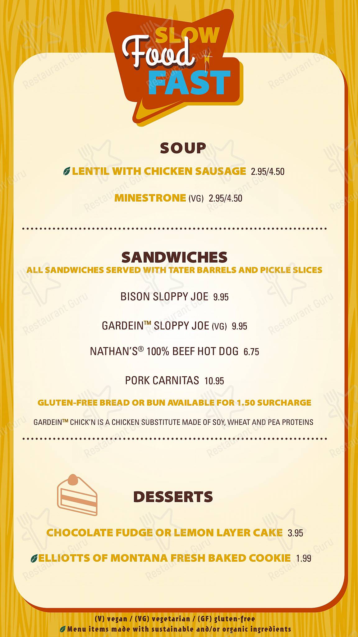 Menu at Canyon Eatery cafeteria, USA, Yellowstone National Park