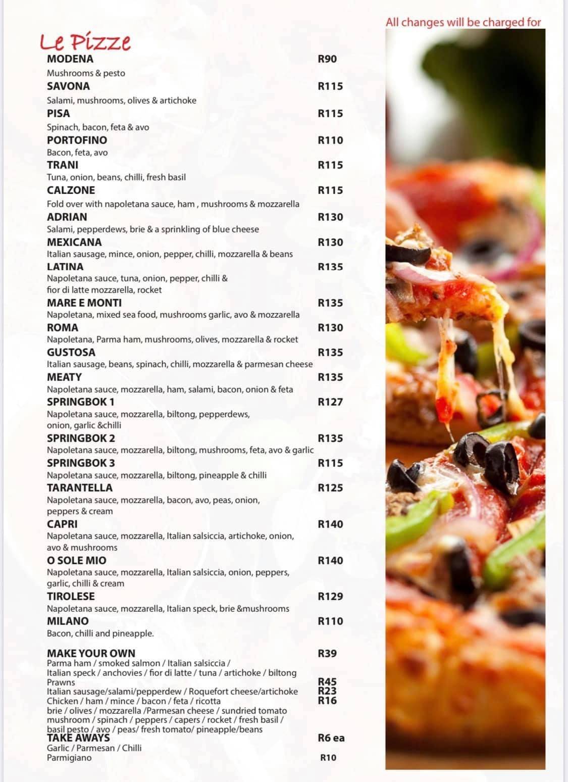 Menu at Forneria Italia - Parklands restaurant, Cape Town