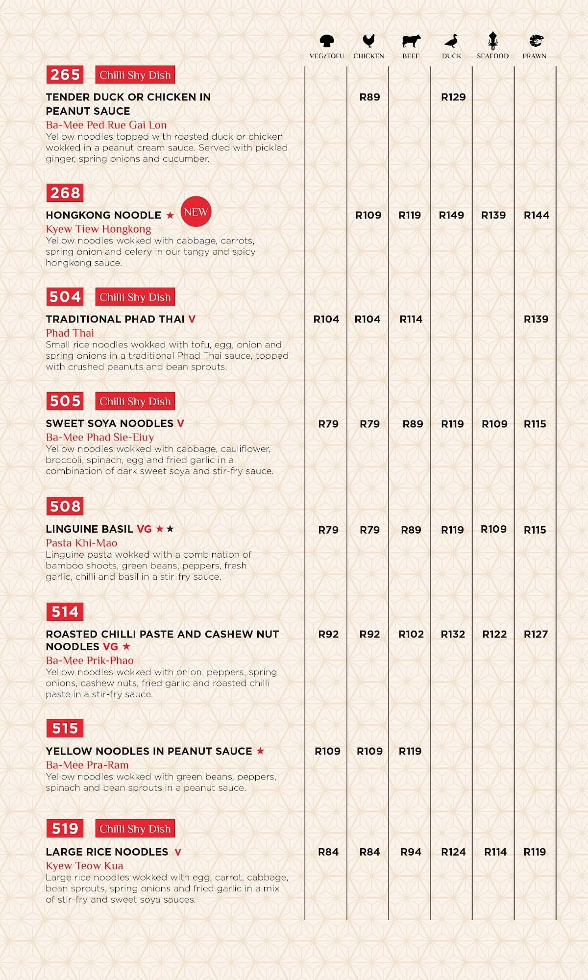 Menu at Simply Asia Kenilworth restaurant, Cape Town, 61a Rosmead Ave