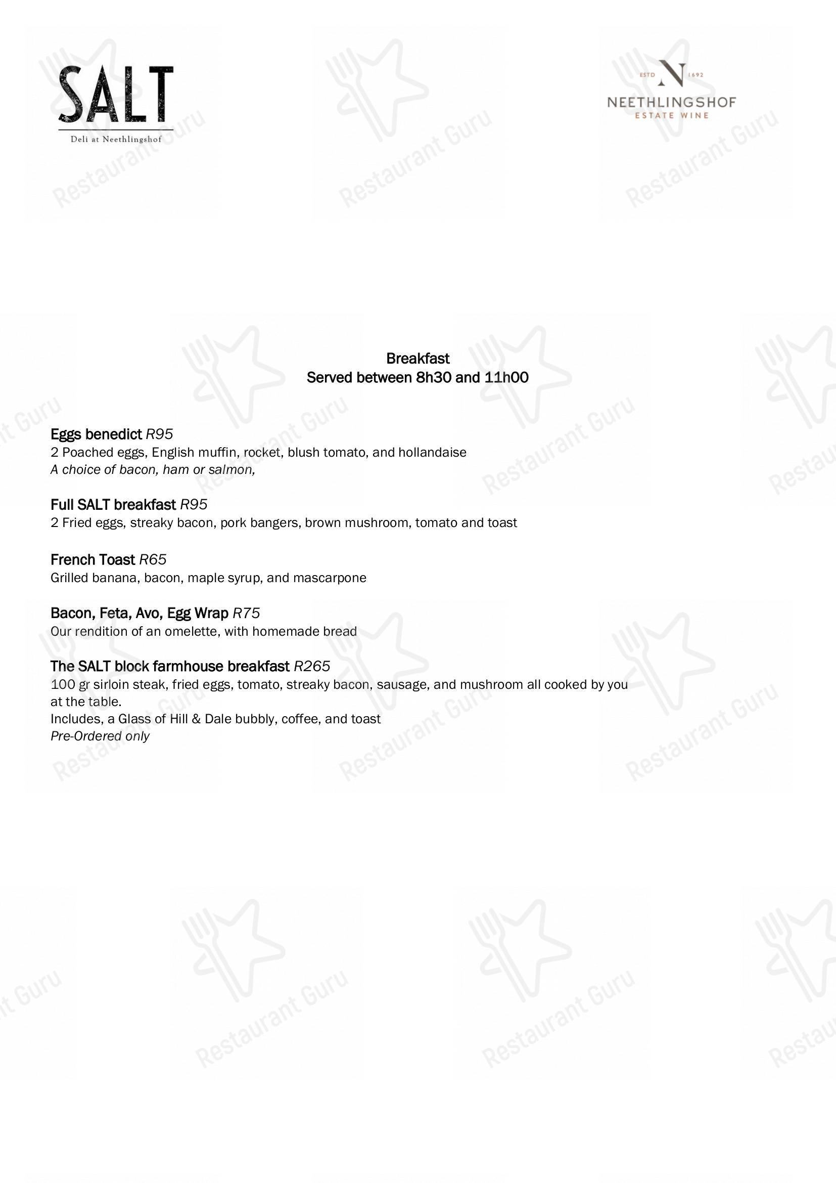 Menu at The Restaurant At Neethlingshof, Stellenbosch