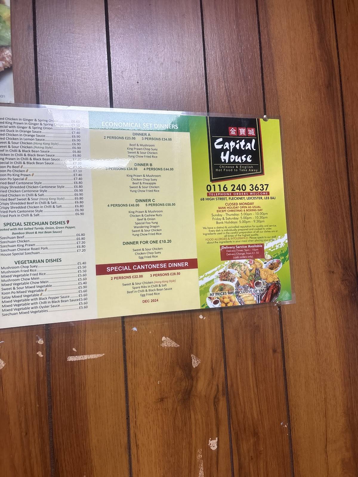 Menu at Capital House fast food, Leicester, 6b High St