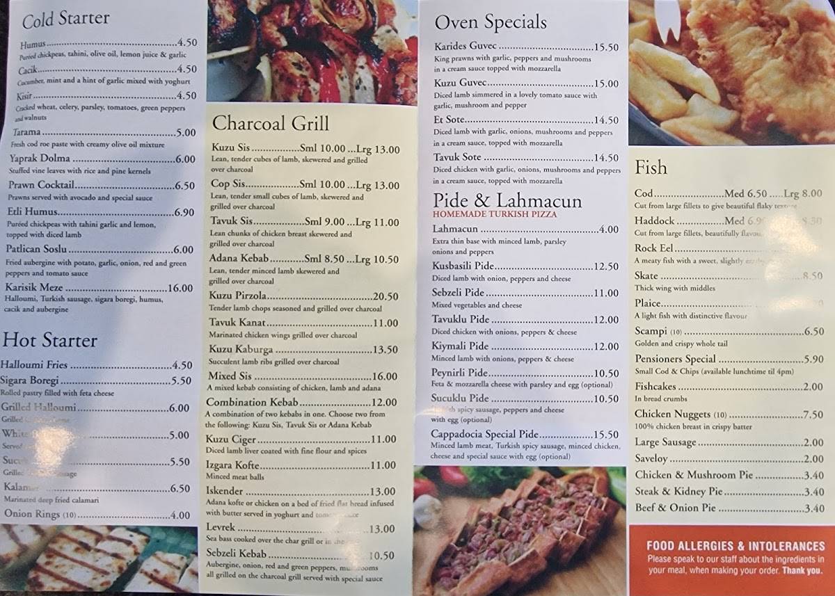 Menu at Cappadocia Turkish Restaurant, Capel Saint Mary