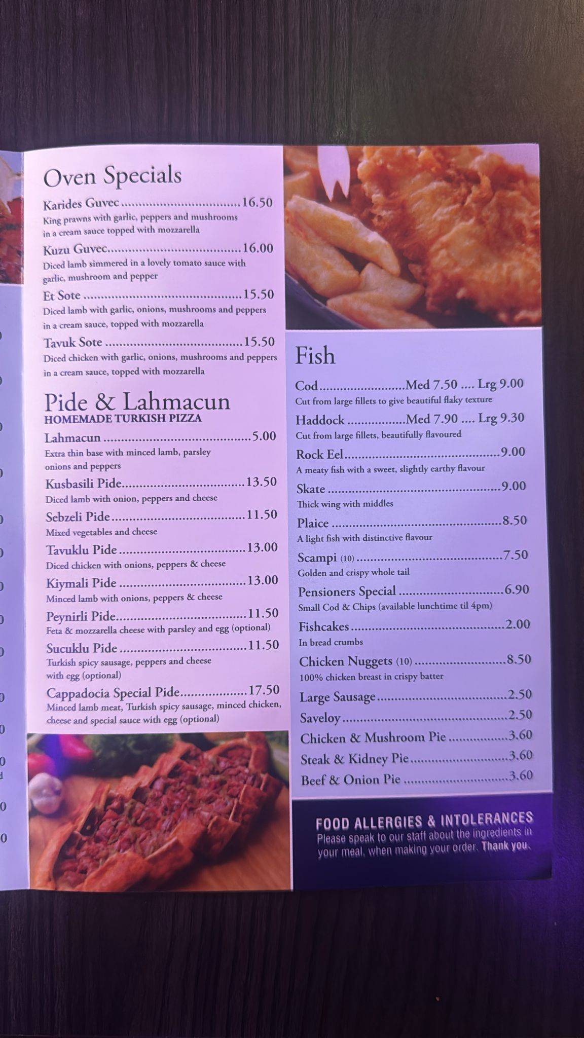 Menu at Cappadocia Turkish Restaurant, Capel Saint Mary