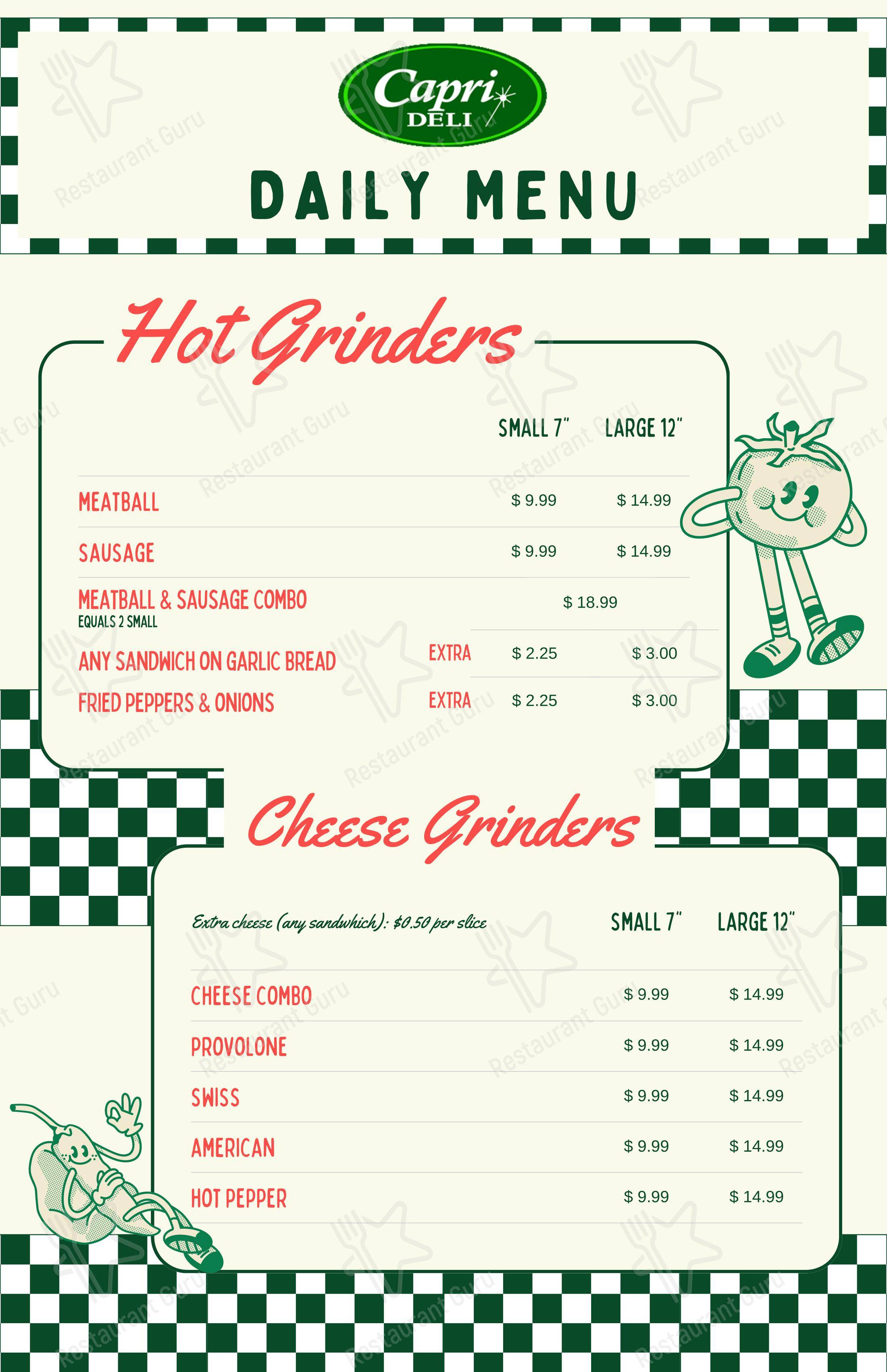 Menu at Capri Deli fast food, Covina
