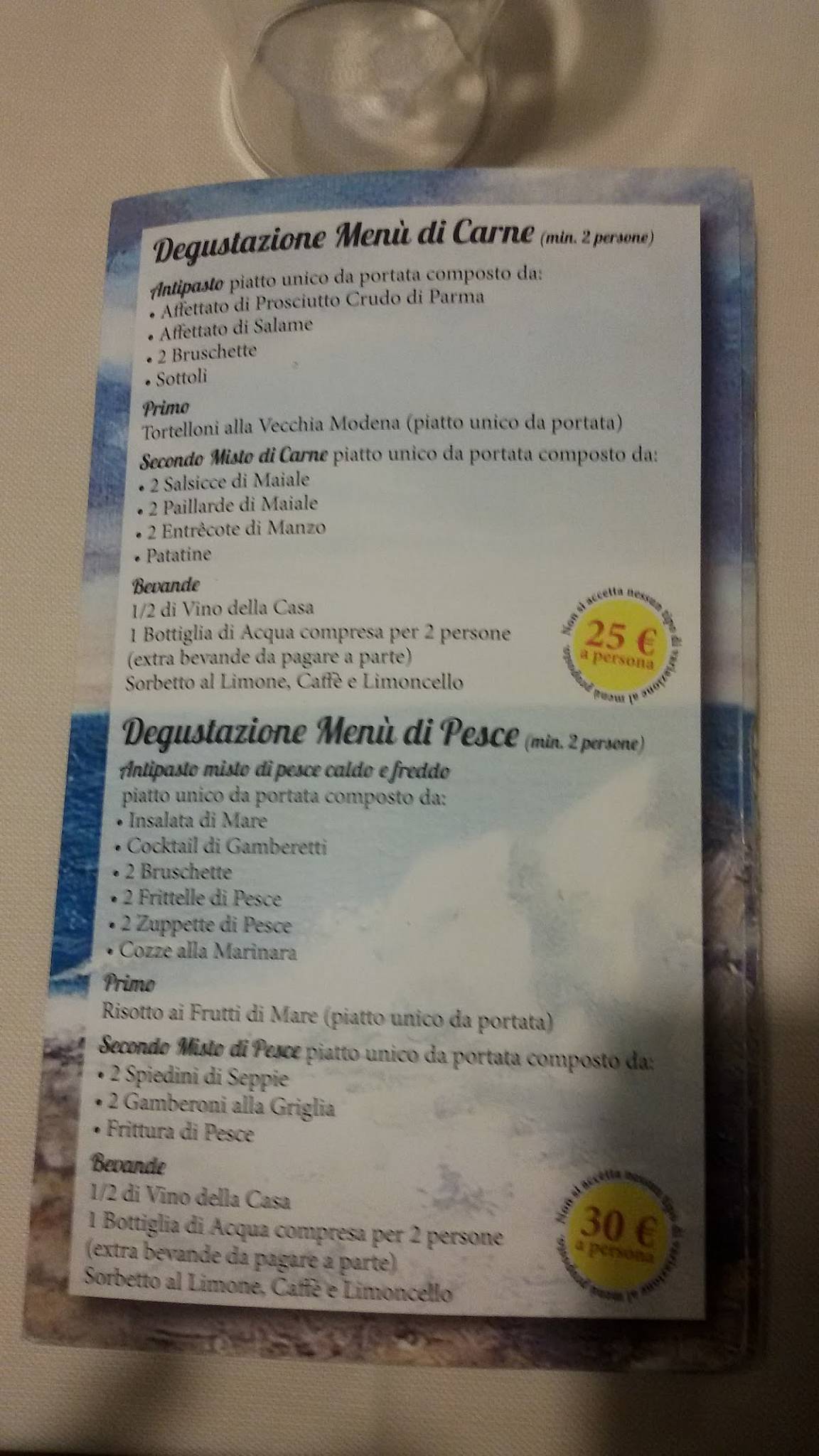 Menu da Ristorante Pizzeria Capri - Savino Alfonso e C., Modena