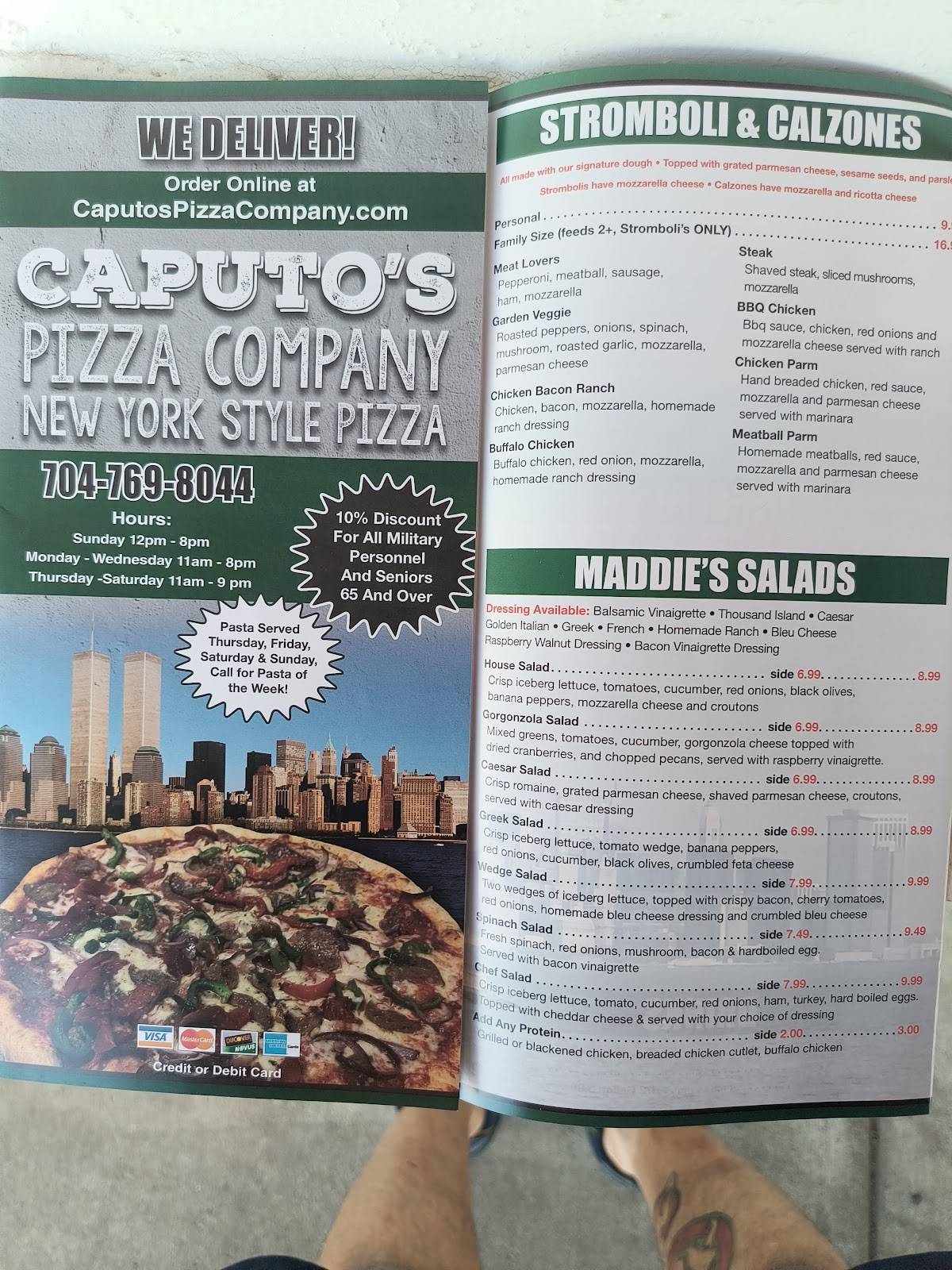 Menu at Caputo's Pizza Company pizzeria, Cherryville