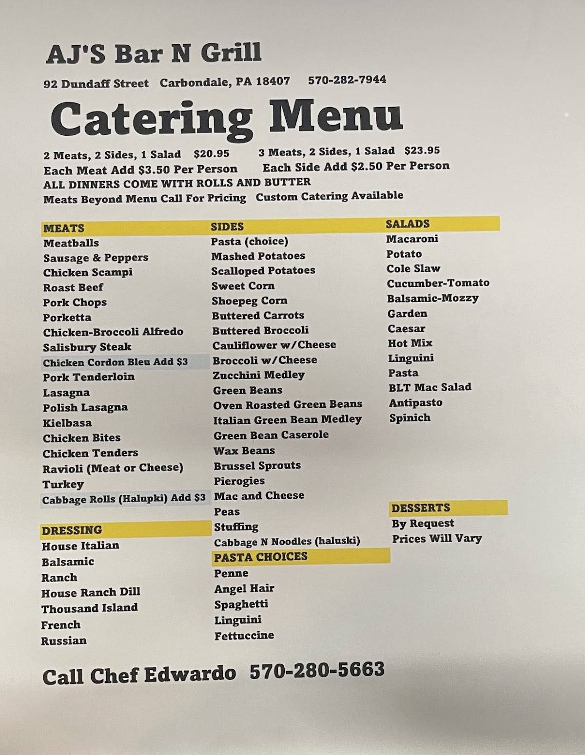 Menu at AJ's Bar -N- Grill, Carbondale