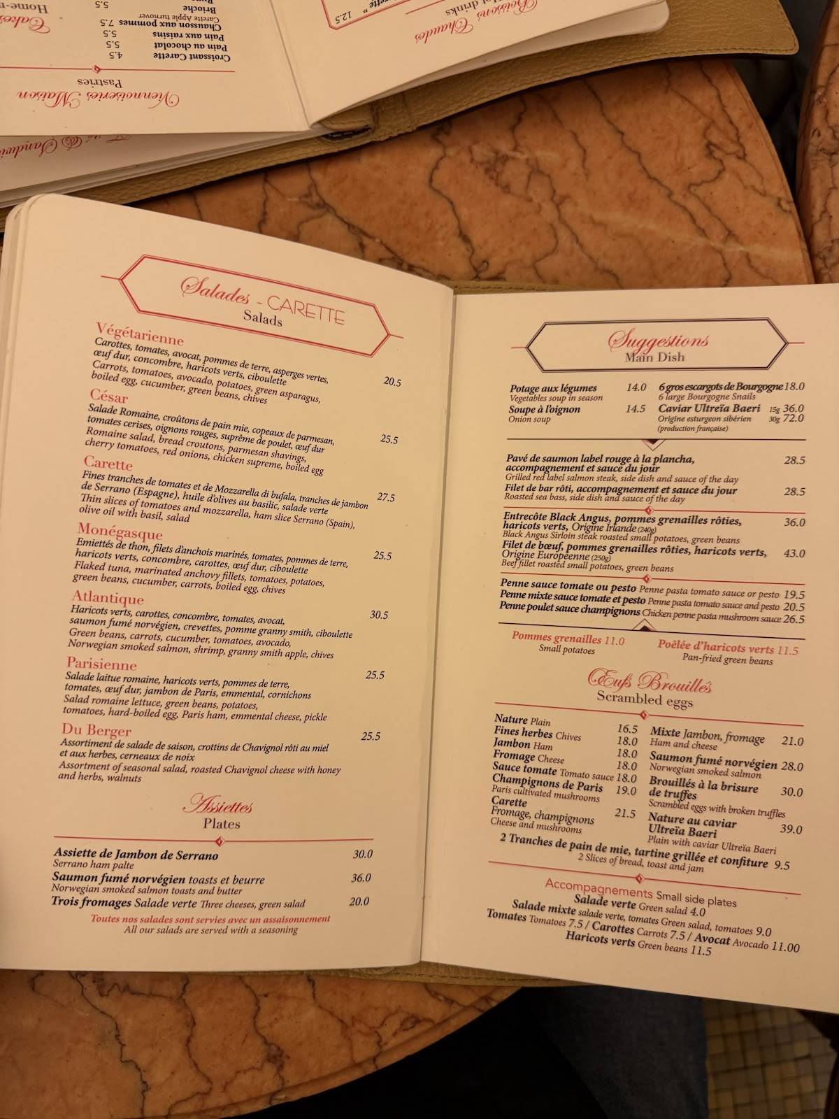 Menu au Carette restaurant, Paris, 4 Pl. du Trocadéro et du 11 Novembre