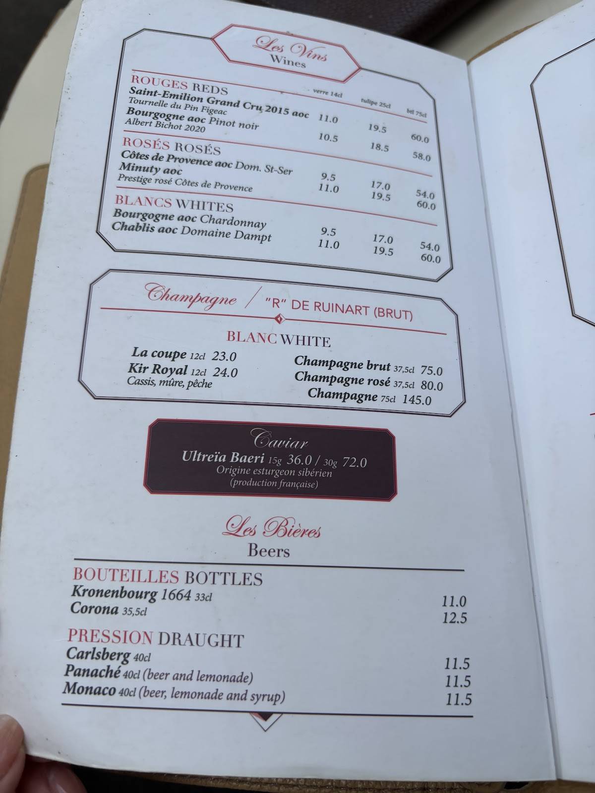 Menu au Carette restaurant, Paris, 4 Pl. du Trocadéro et du 11 Novembre