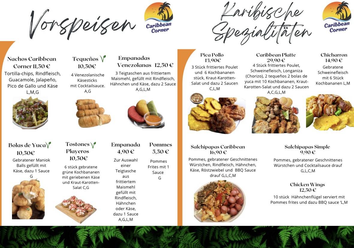 Menu at Caribbean Corner restaurant, Vienna