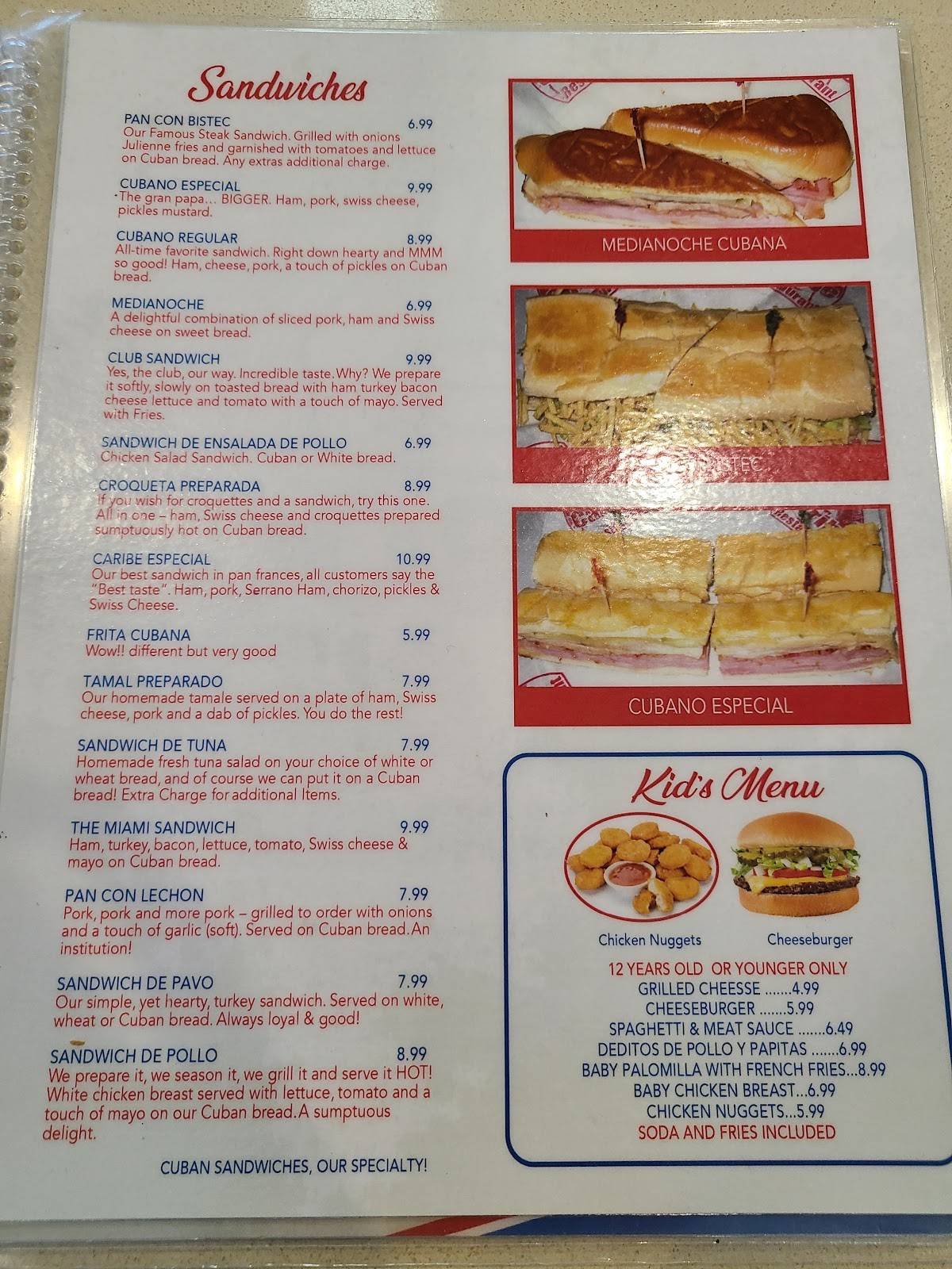 Menu at Caribe Cafe Restaurant, Hialeah, W 68th St