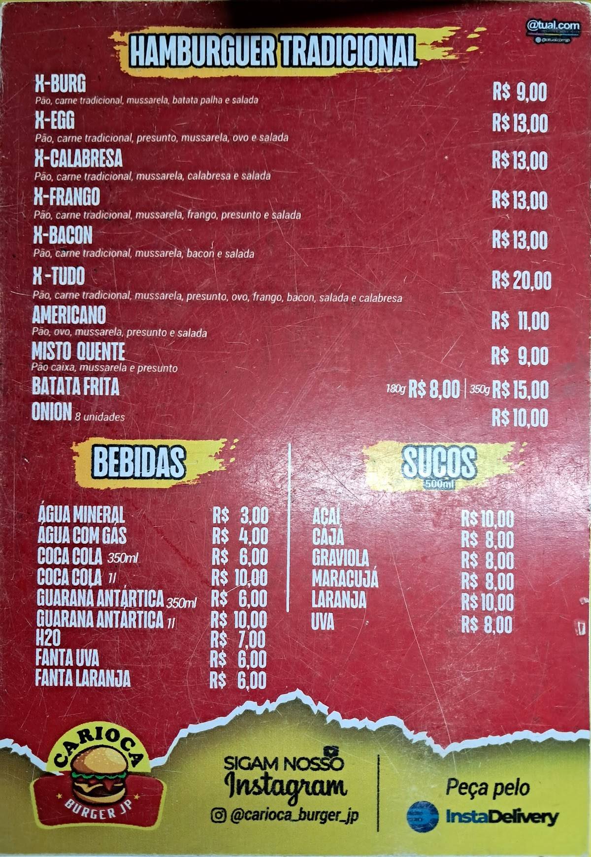 Menu at Carioca Burger JP restaurant, João Pessoa